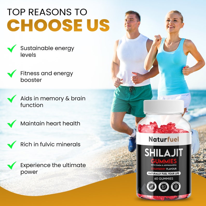 Shilajit Gummies, With Ashwagandha and Chaga, Strawberry Flavour, Rich ...
