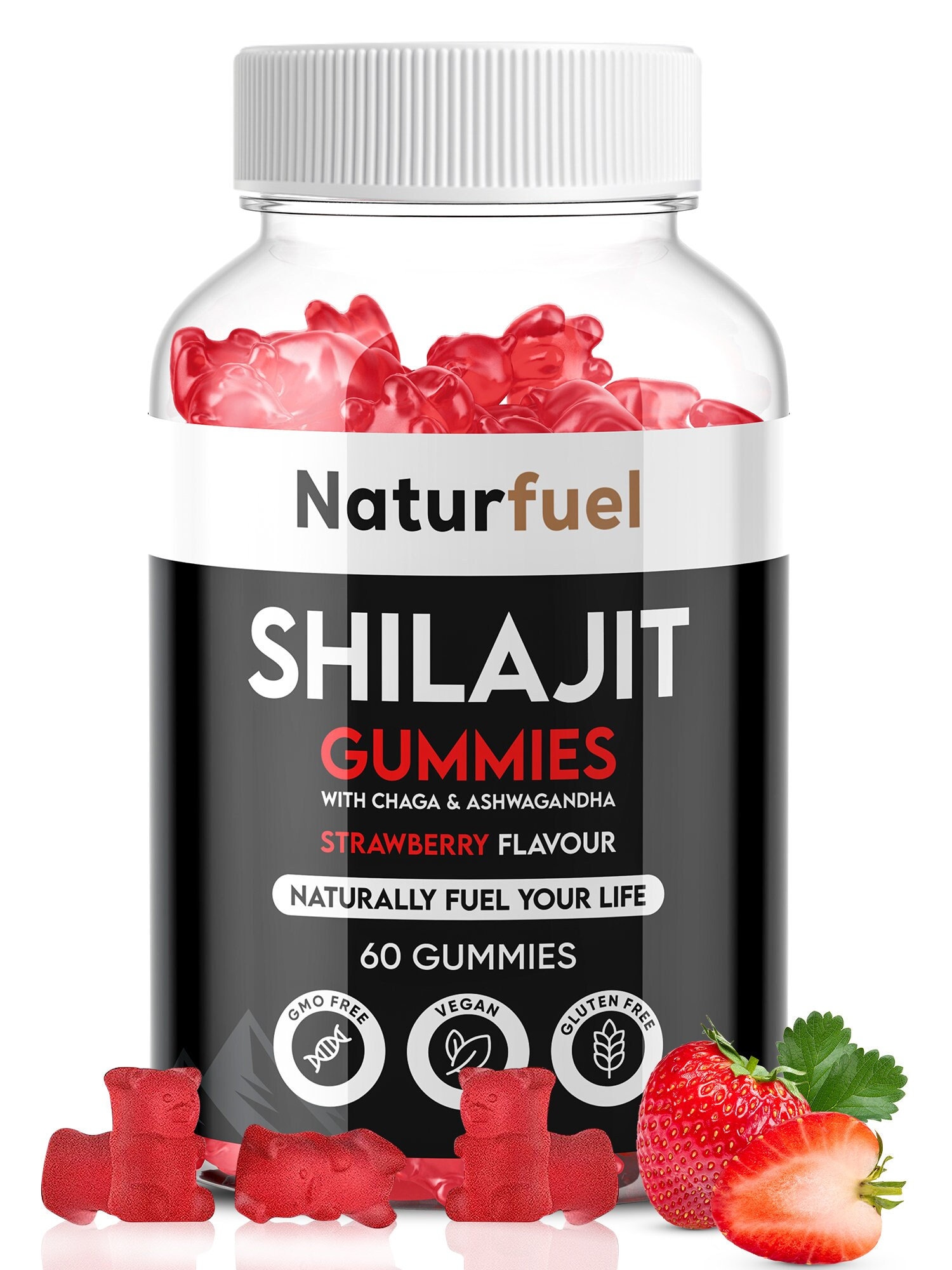 Shilajit Gummies, With Ashwagandha and Chaga, Strawberry Flavour, Rich ...