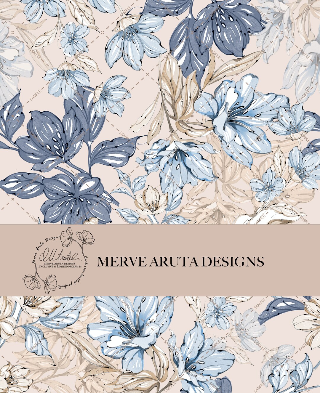 Digital Download, Handmade Floral Pattern Design, Watercolor Flower ...