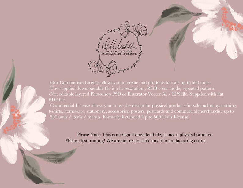 Digital Download, Handmade Floral Pattern Design, Watercolor Flower ...