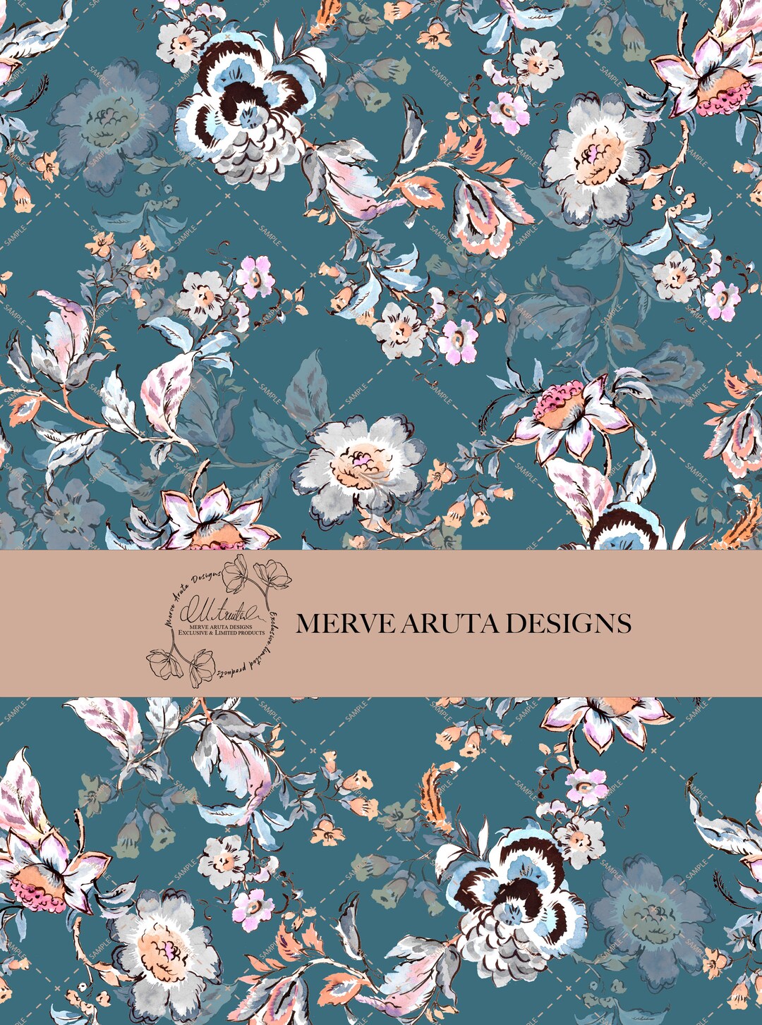 Digital Download, Handmade Floral Pattern Design, Watercolor Flower ...