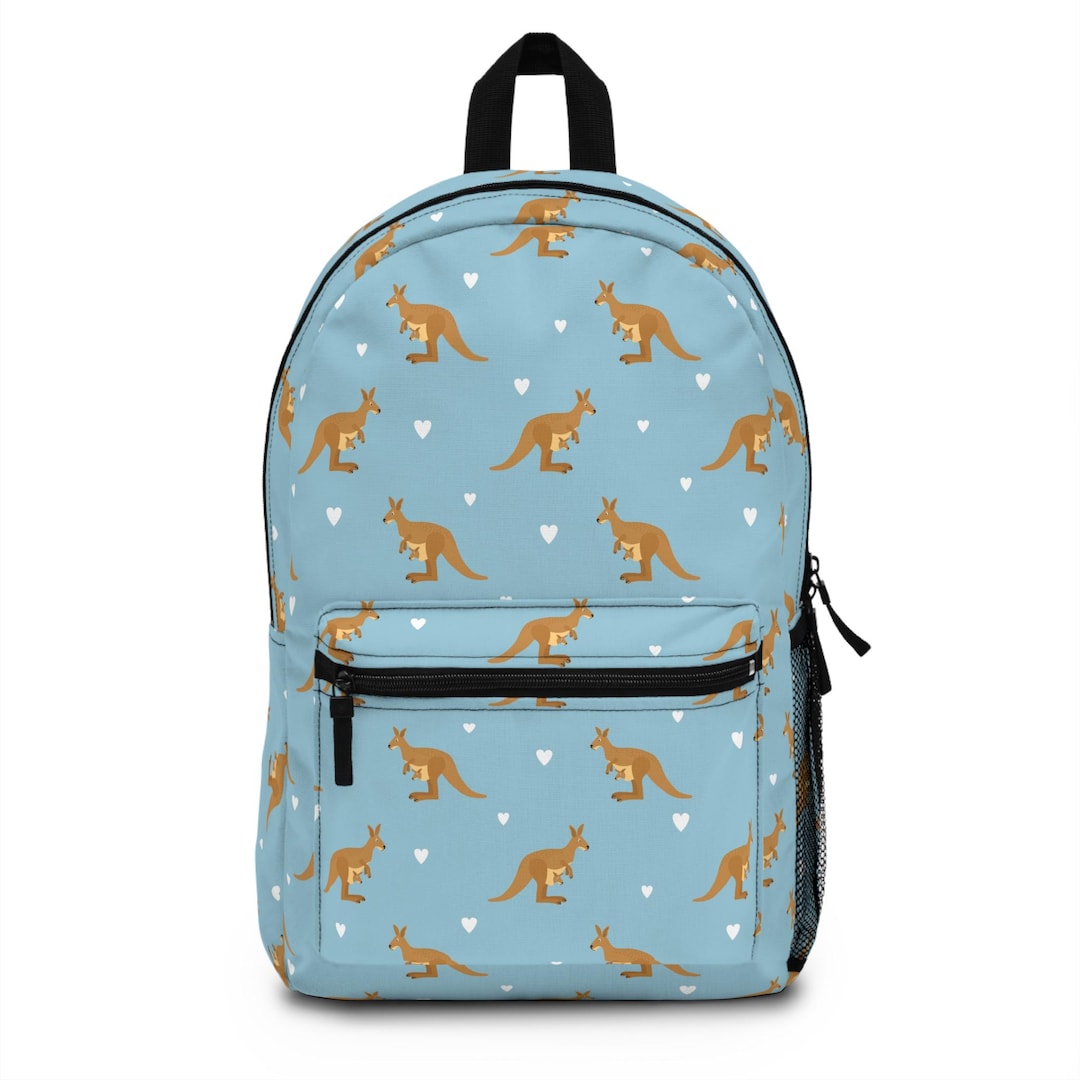 Kangaroo Backpack - Blue Kangaroo Hearts Preppy Aussie Animal ...