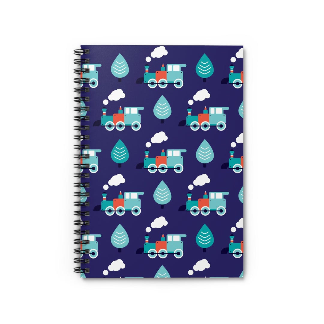 Train Spiral Notebook, Blue Steam Tain Notebook, Lined Journal, Lined ...