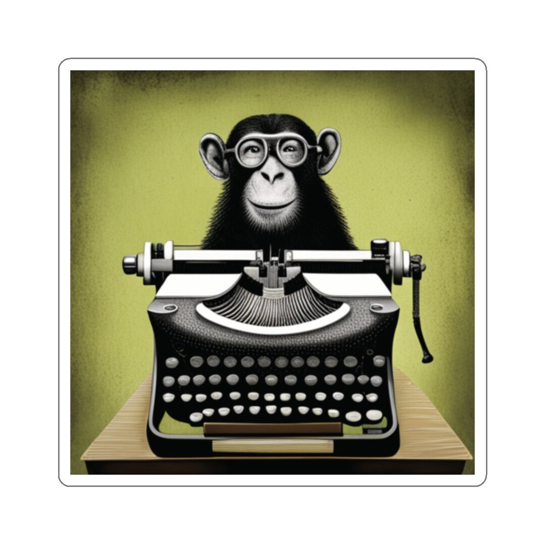 Monkey at a Typewriter Kiss-cut Sticker, Vinyl Sticker, Original Art ...
