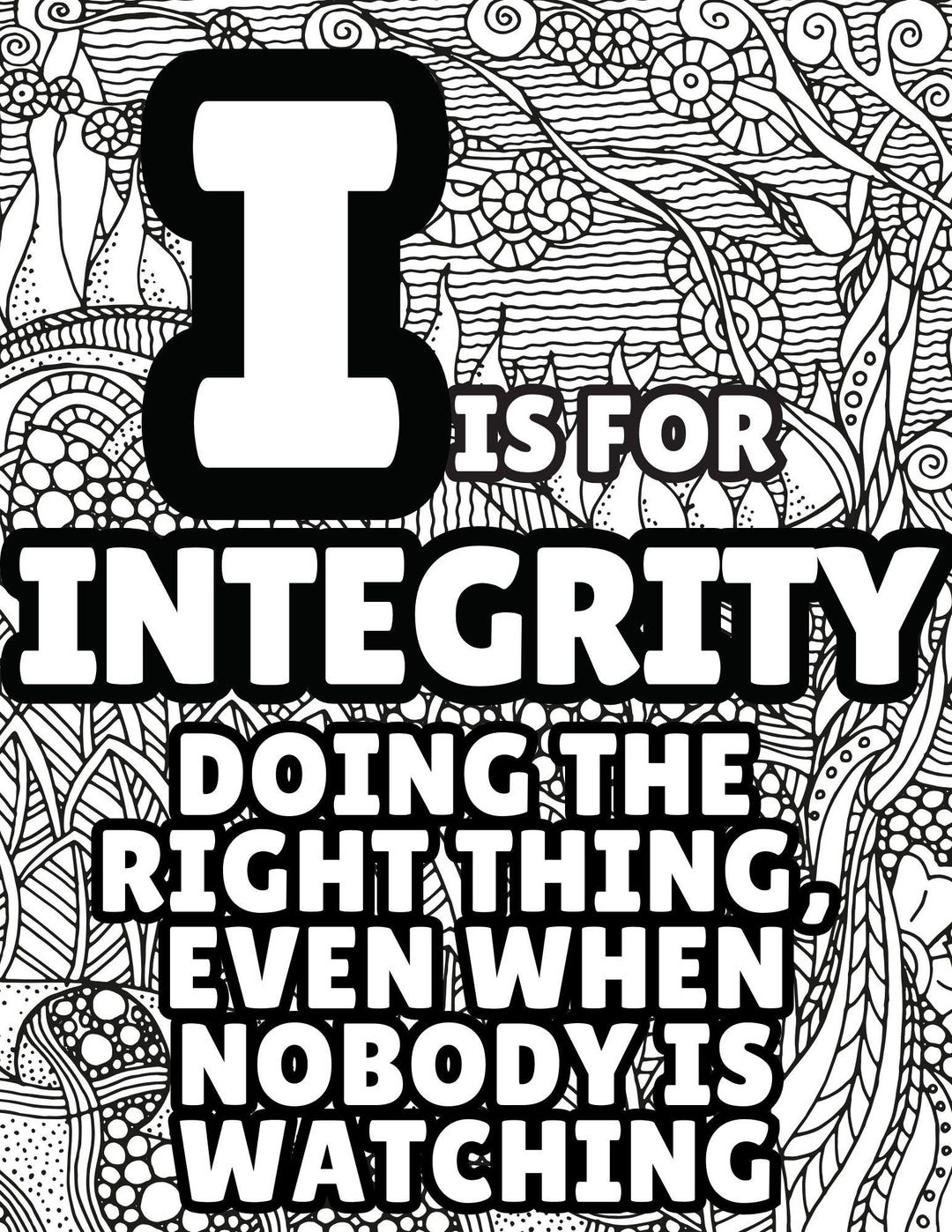I is for Integrity Coloring Sheet, Character Building Resource, Teacher ...