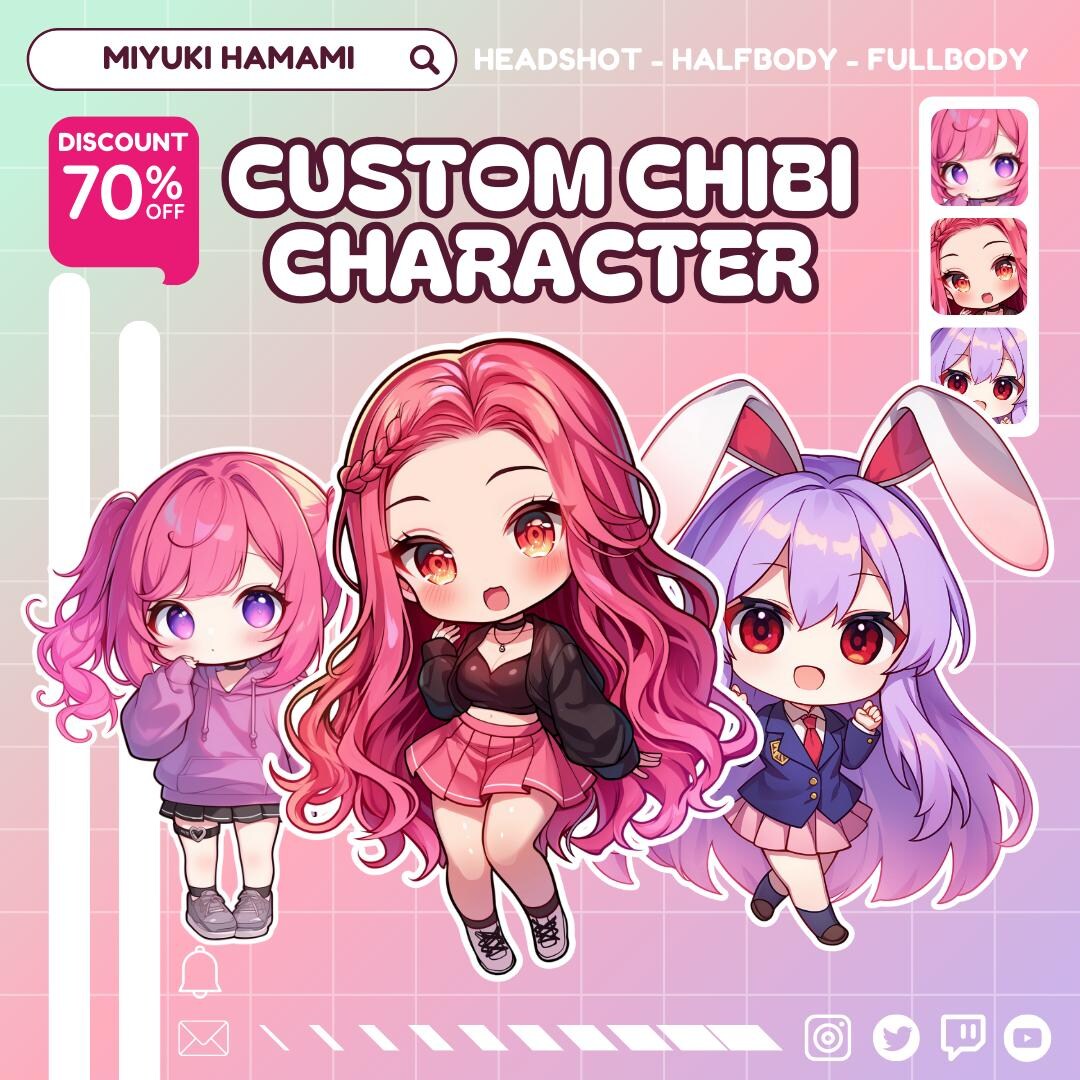 Custom Chibi, Chibi Character, Kawaii Portrait, Couple Portrait, Chibi ...