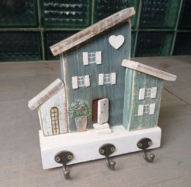 Handmade Wooden Key Holder, Wall Mounted Coat Rack Hooks, Wooden Houses ...
