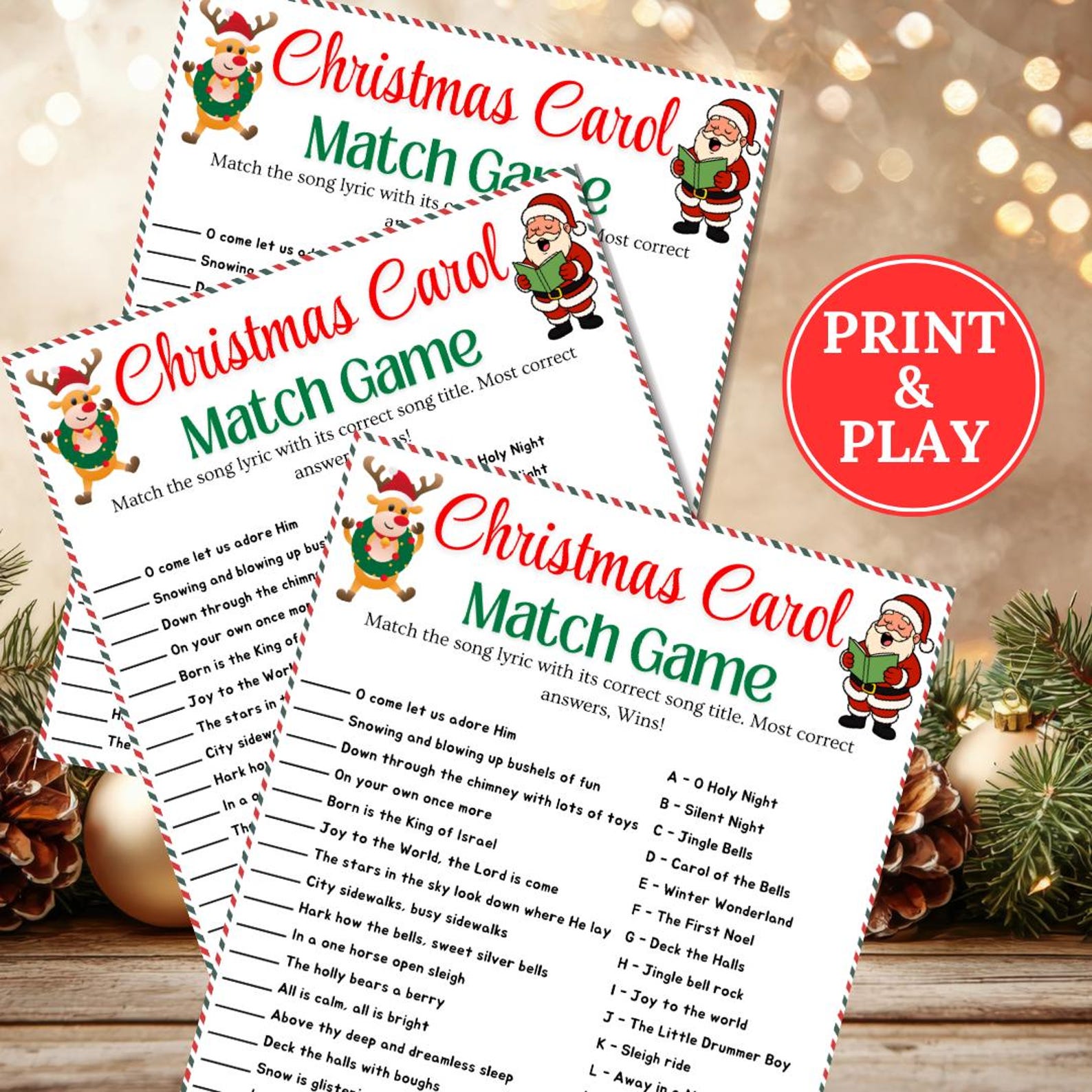 Christmas Carol Game, Christmas Match Game, Nativity Game, Fun ...
