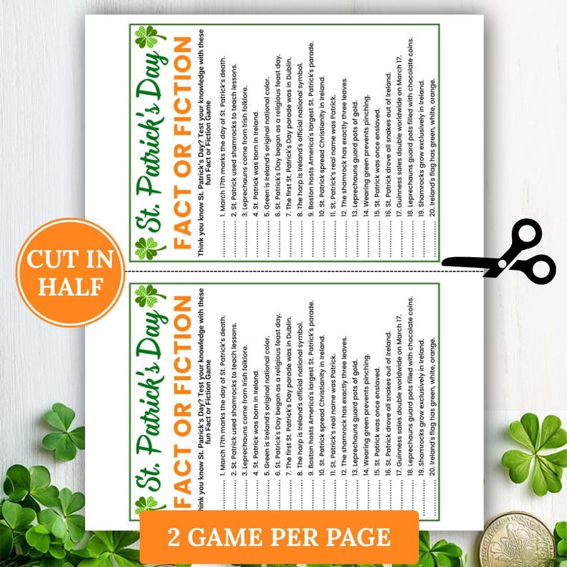 St Patrick’s Day Fact or Fiction Game, St Patrick's Trivia, True or ...