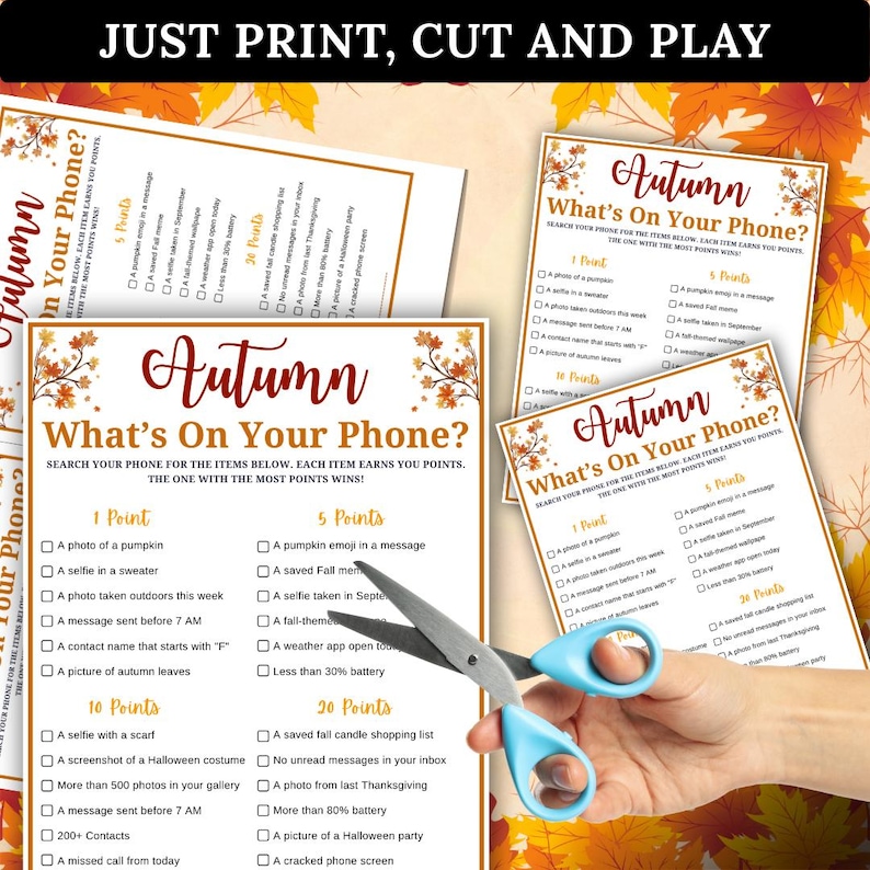 Autumn What's on Your Phone Game, Fall Party Game, Printable Family ...