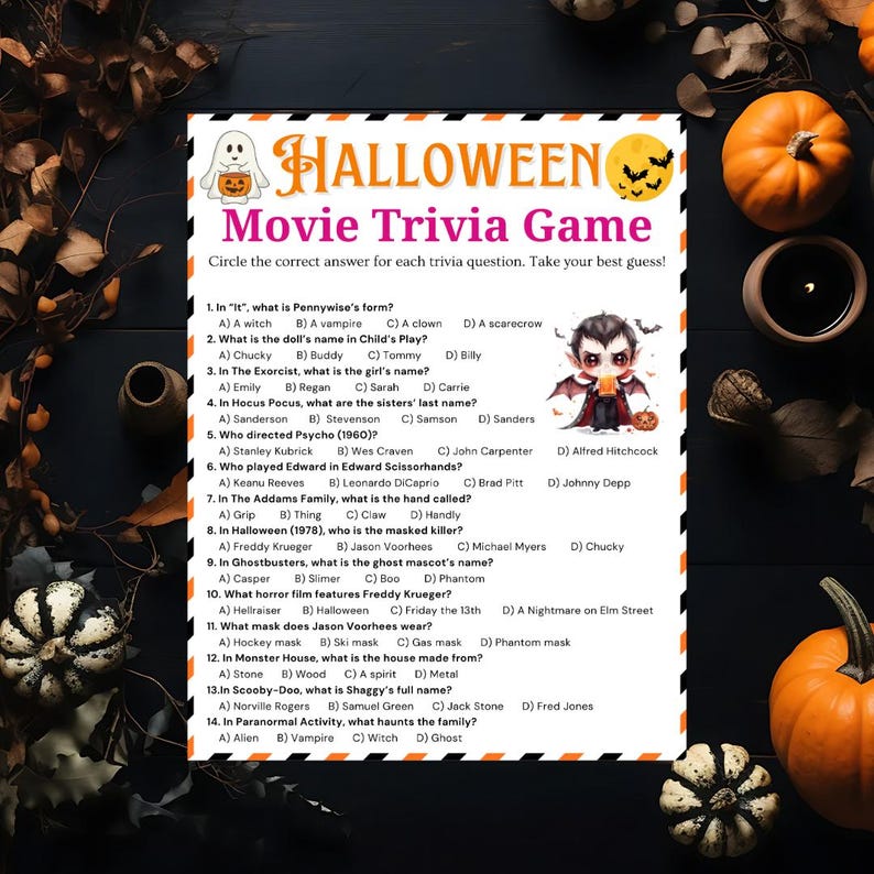 Halloween Movie Trivia Game, Printable Movie Trivia, Horror Movie ...