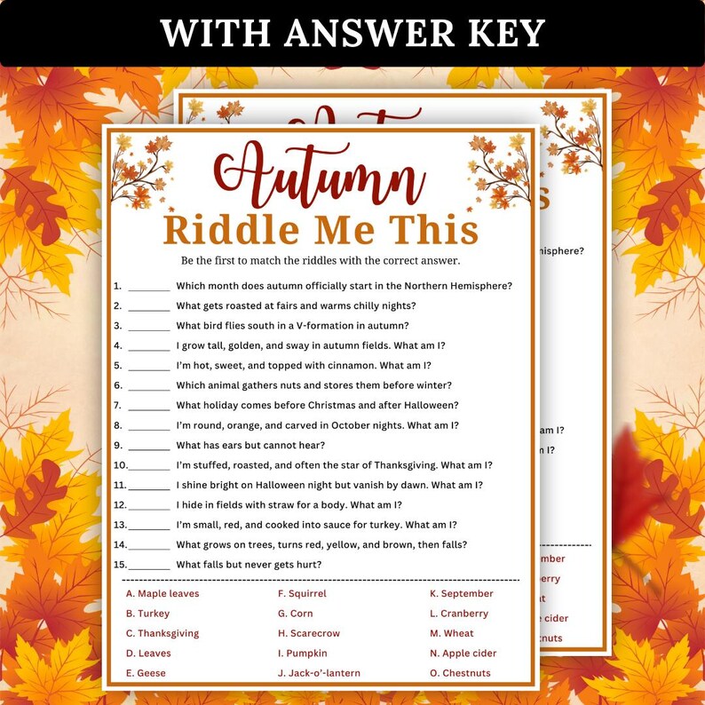 Autumn Riddles Game, Fall Riddle Me This Game, Fall Party Game for Kids ...