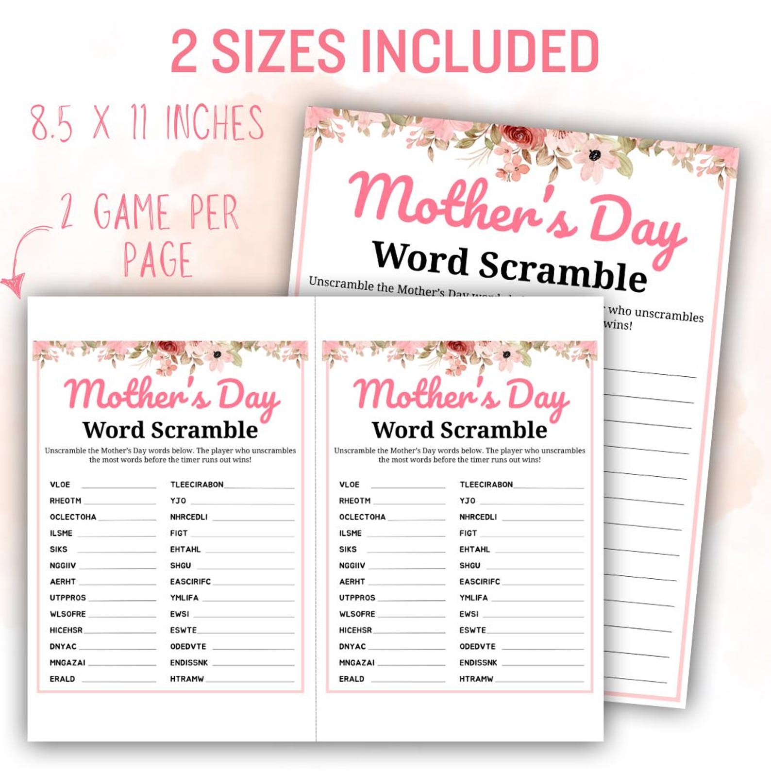 Mother's Day Word Scramble Game, Printable Mothers Day Games, Word ...