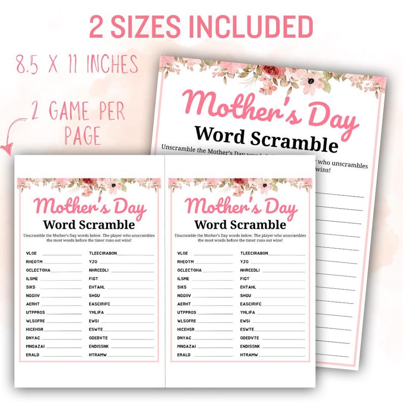 Mother's Day Word Scramble Game, Printable Mothers Day Games, Word ...