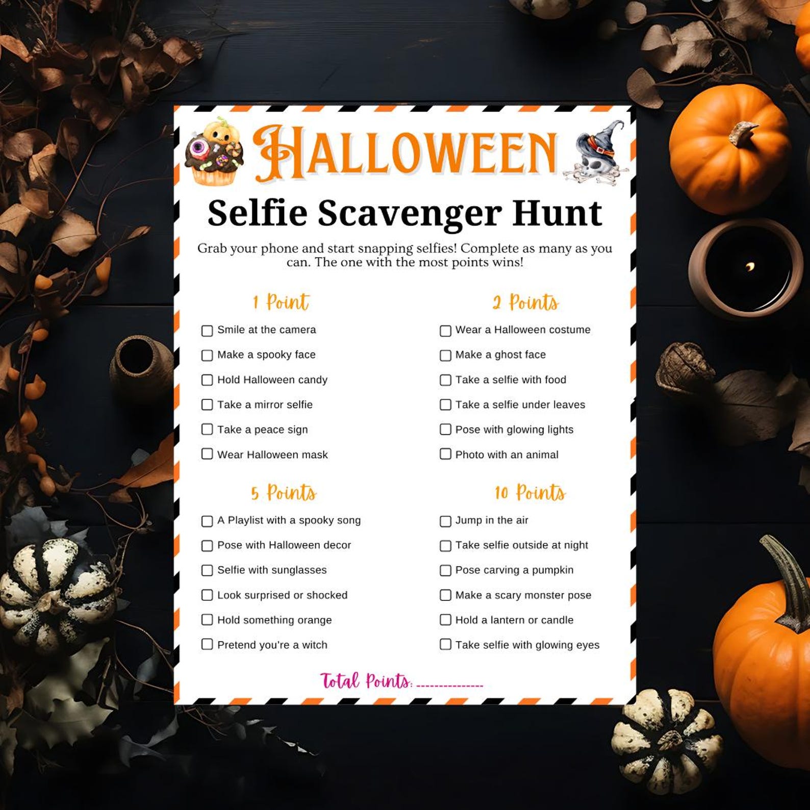Halloween Selfie Scavenger Hunt Game, Printable Halloween Party Games ...