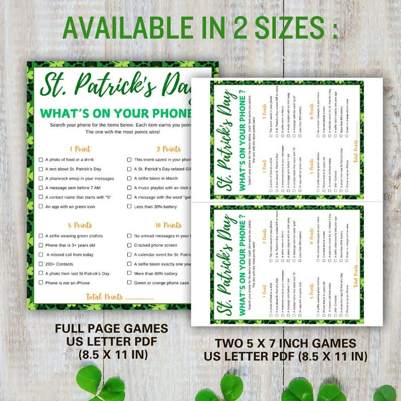 St. Patrick's Day What's on Your Phone Game, Printable St. Patrick's ...