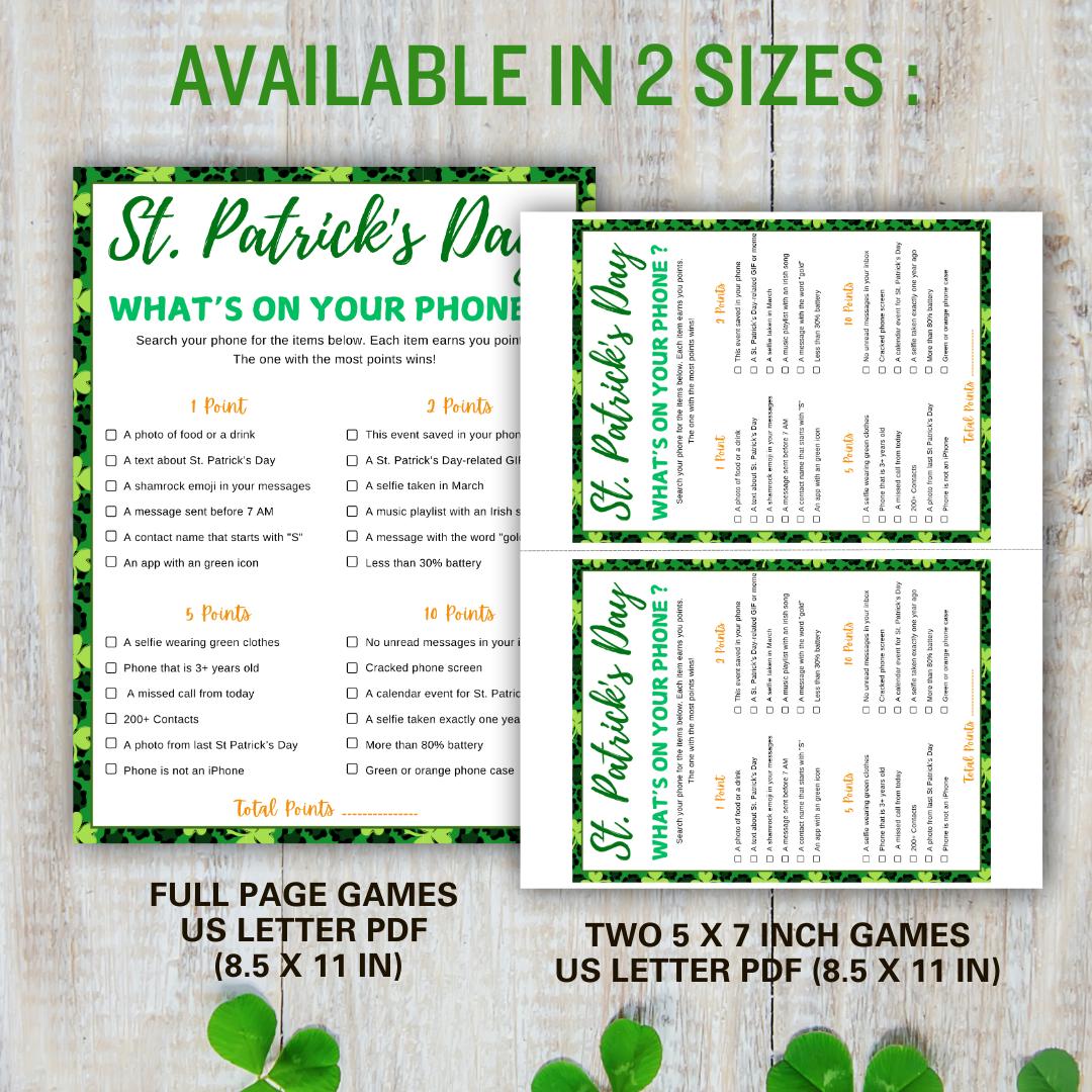 St. Patrick's Day What's on Your Phone Game, Printable St. Patrick's ...