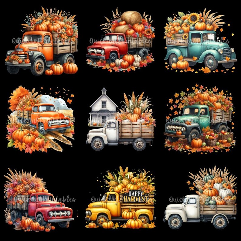 Watercolor Fall Trucks Clipart Collection, Hello Fall Clipart, Autumn ...