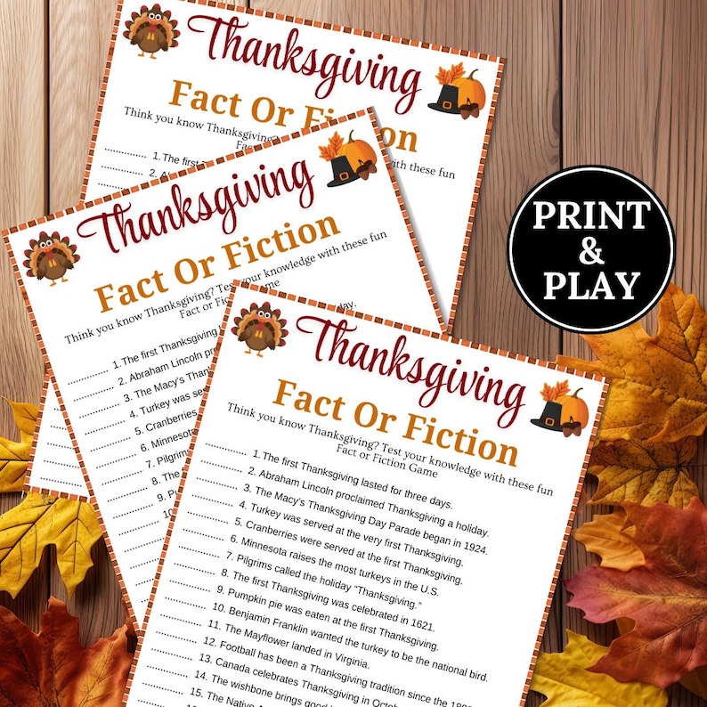Thanksgiving Fact or Fiction Game, Party Game for Kids & Adults, True ...