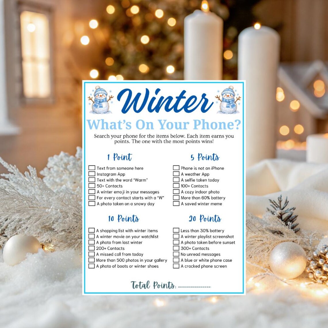 Winter Whats on Your Phone Game, Winter Party Game, Printable Family ...