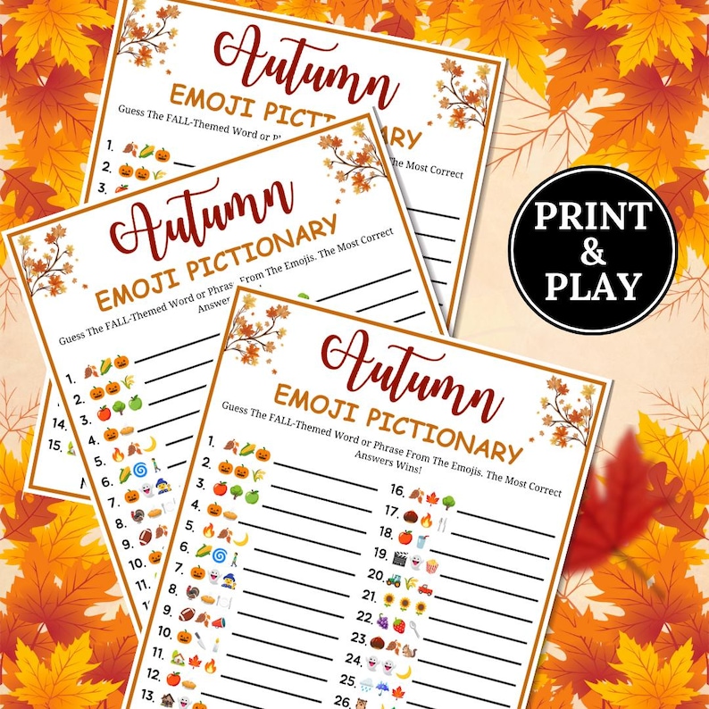 Autumn Emoji Pictionary Game, Printable Fall Emoji Quiz, Emoji Guessing ...