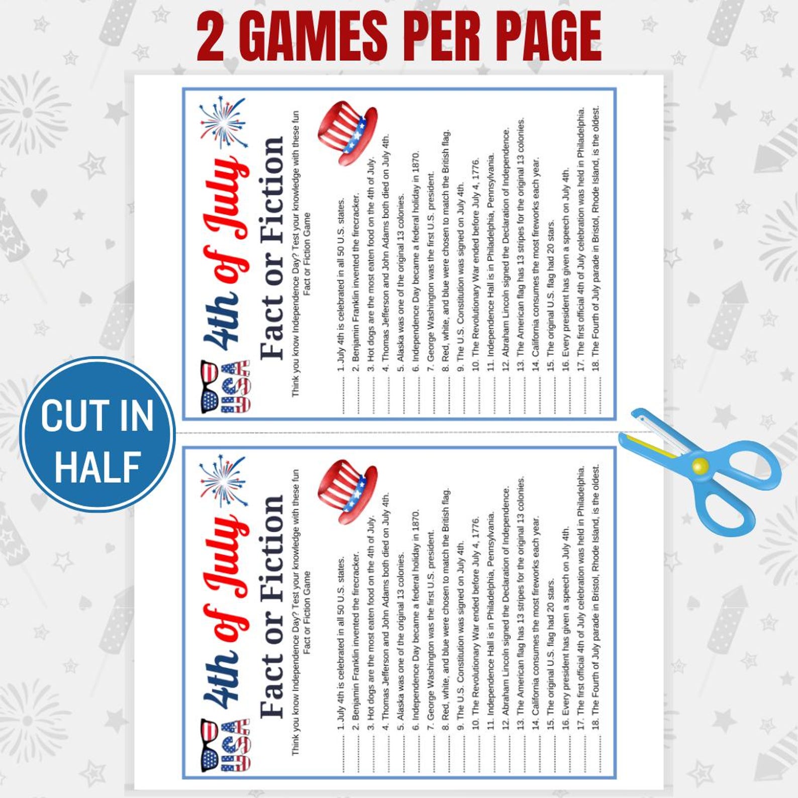 4th of July Trivia Game, Fact or Fiction Quiz, 4th of July Games, 4th ...