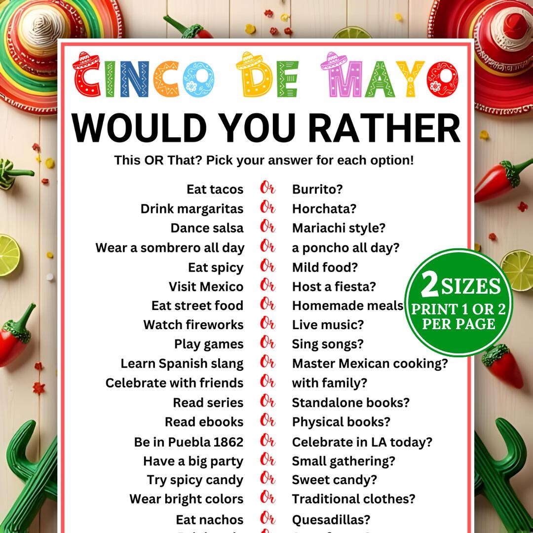Cinco De Mayo Would You Rather Game, This or That Game, Cinco De Mayo ...