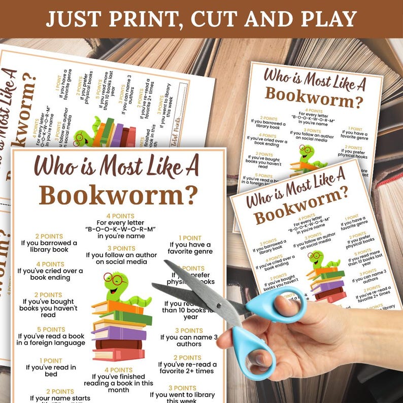 Book Club Games, Who is Most Like Bookworm, Book Club Party Game ...