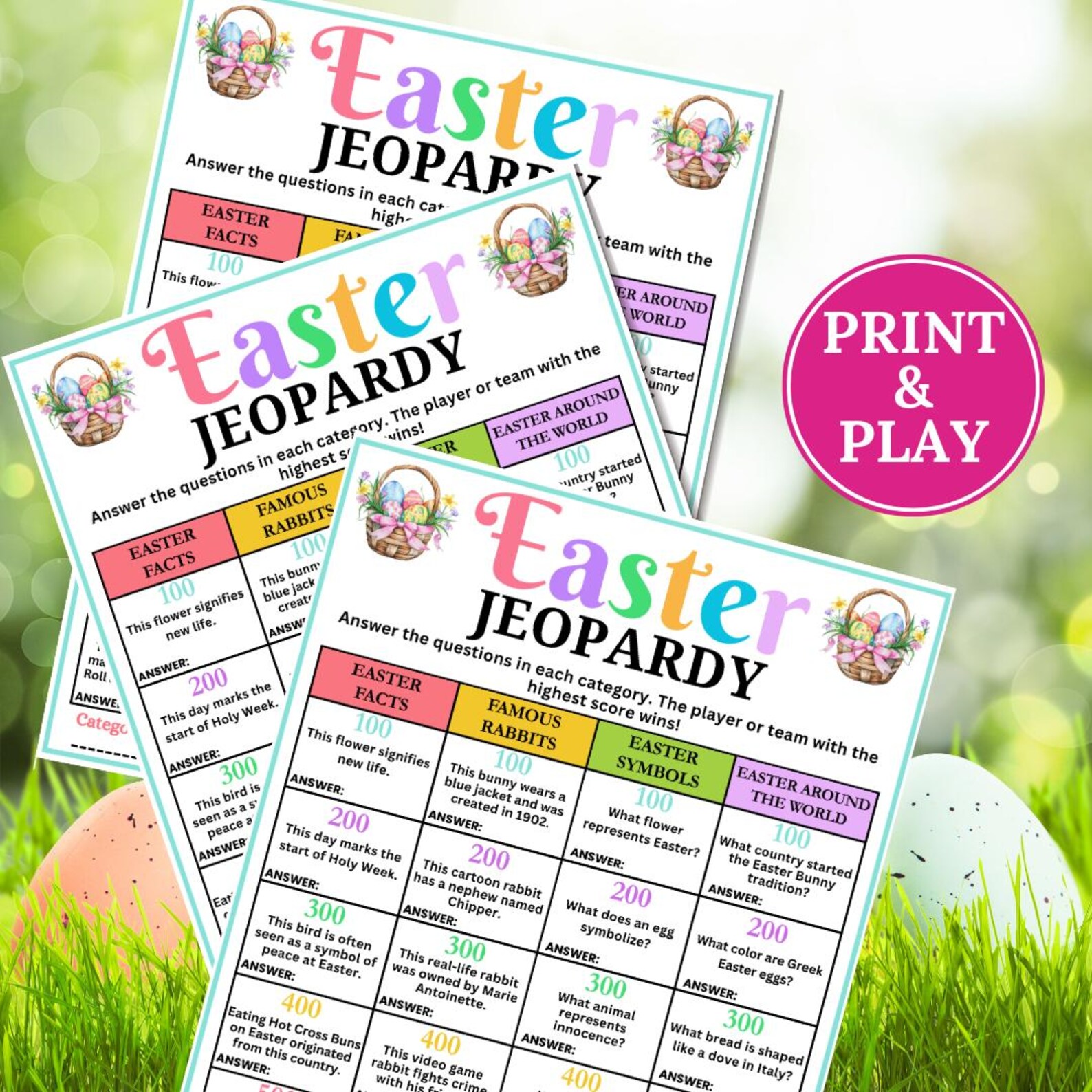 Easter Jeopardy Game, Printable Activity, Easter Party Game, Trivia ...