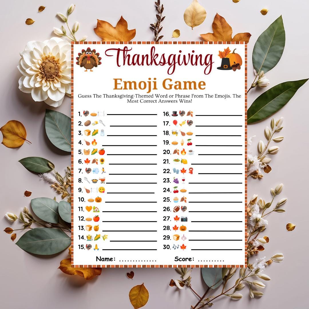 Thanksgiving Emoji Game, Thanksgiving Emoji Quiz, Emoji Guessing, Fall ...