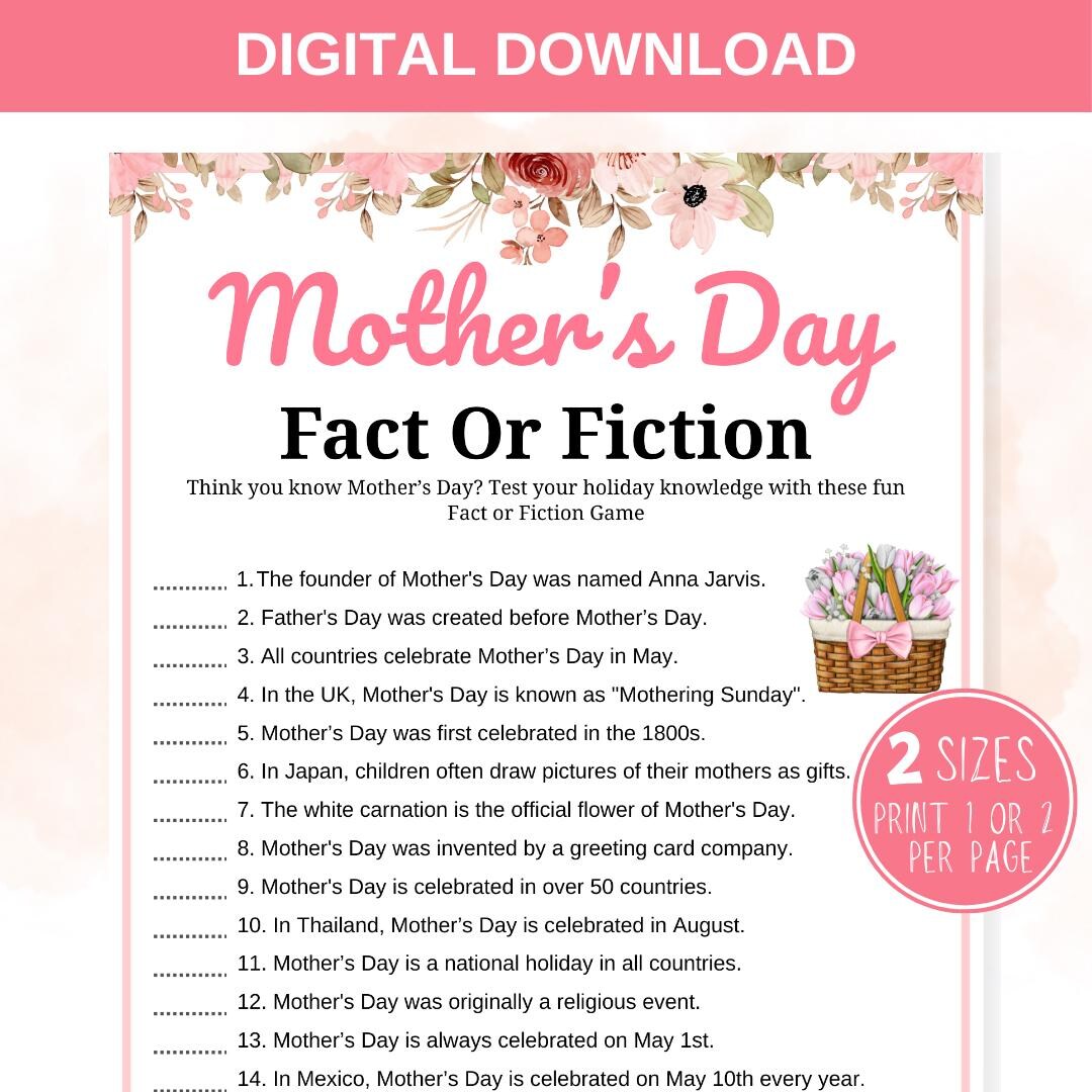 Mother's Day Trivia Game, Fact or Fiction Quiz, Mothers Day Games, Fun ...