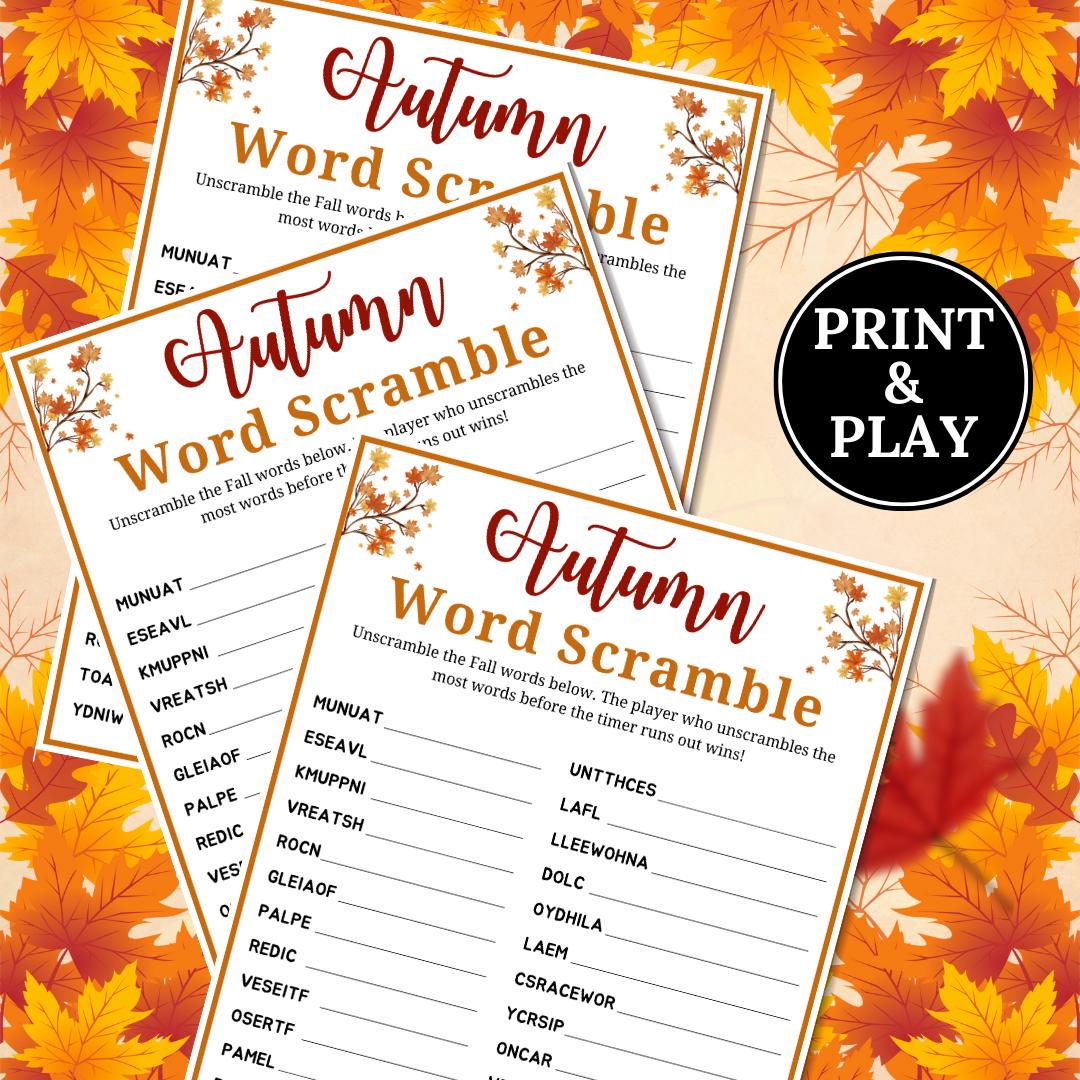 Autumn Word Scramble Game, Printable Fall Games, Word Unscramble ...