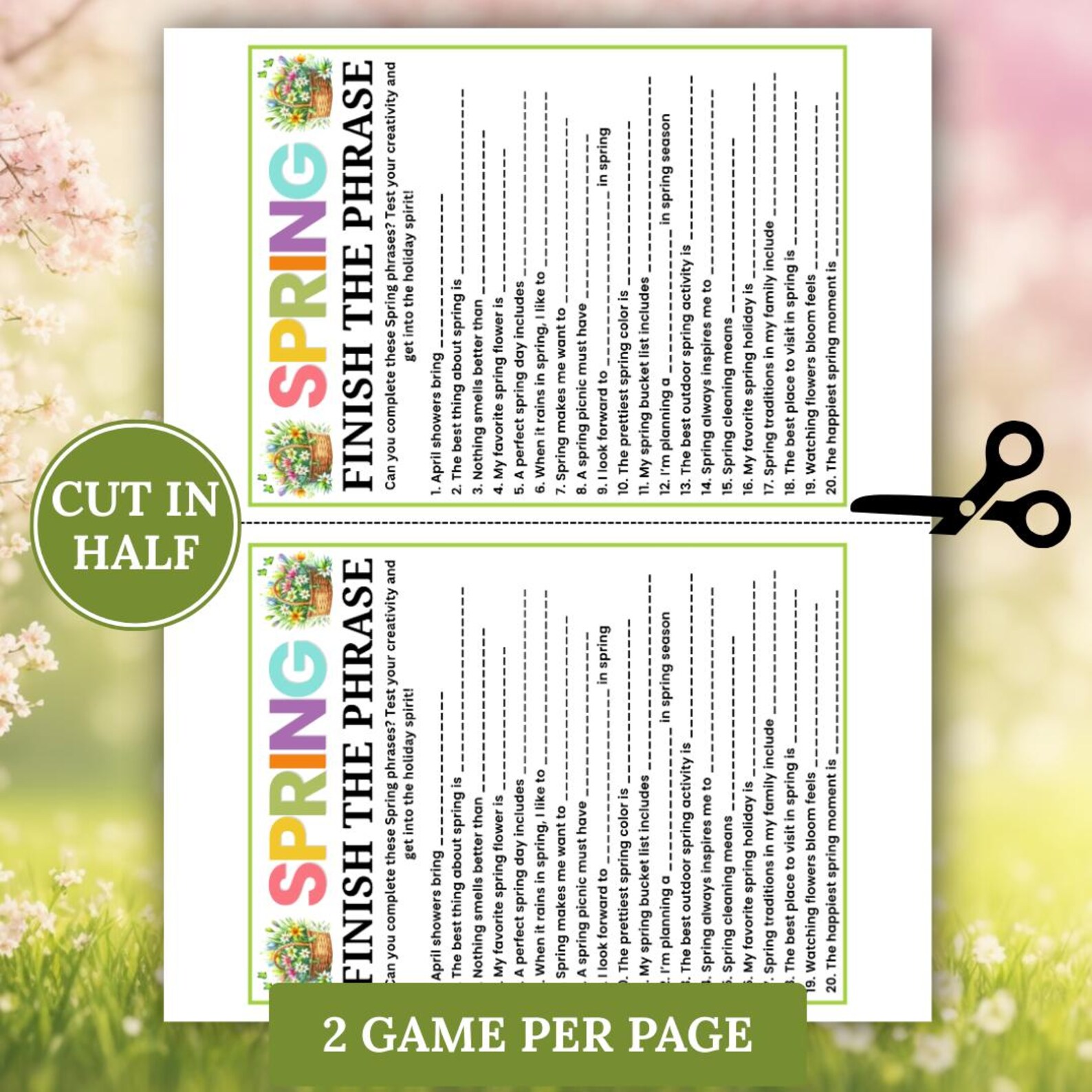 Spring Finish the Phrase Game, Printable Party Game, Spring Activity ...