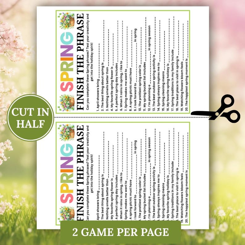 Spring Finish the Phrase Game, Printable Party Game, Spring Activity ...