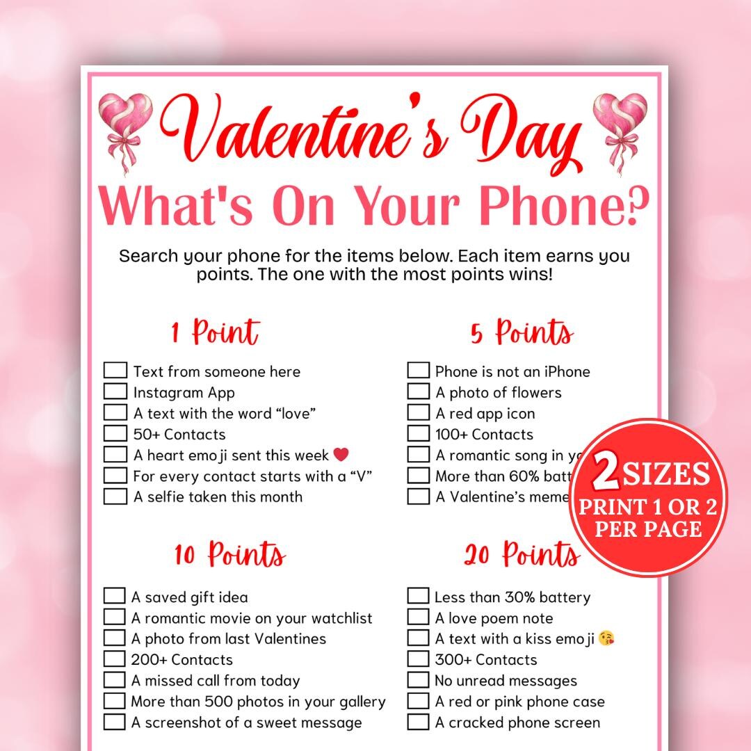 Valentines Whats on Your Phone Game, Valentines Party Game, Family ...
