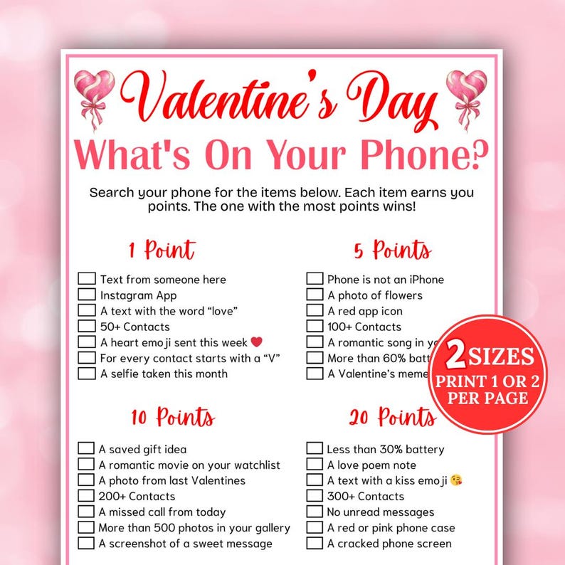 Valentines Whats on Your Phone Game, Valentines Party Game, Family ...
