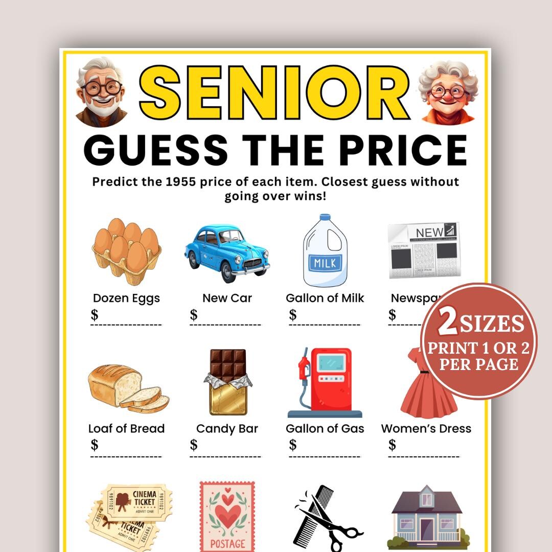 Senior Guess the Price Game, Senior Party Game, Games for Senior ...