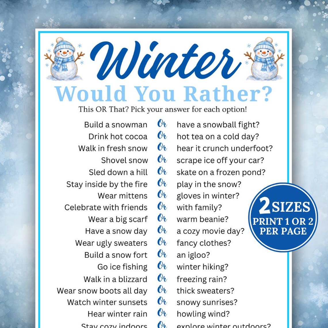 Winter This or That Game, Printable Would You Rather Game, Party Games ...