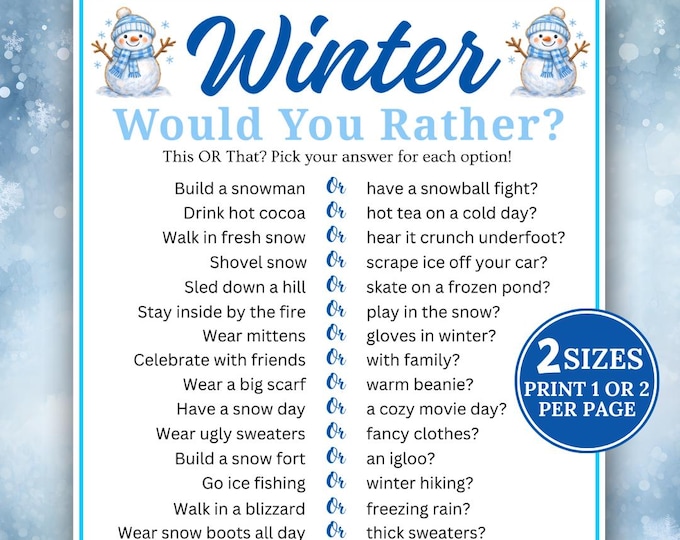 Winter This or That Game, Printable Would You Rather Game, Party Games ...