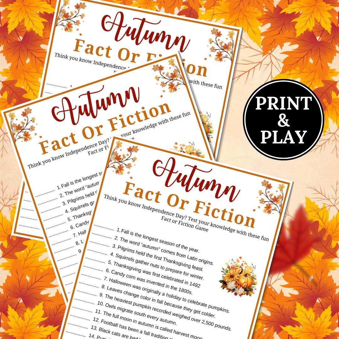 Fall Fact or Fiction Game, Printable Autumn Party Game, True or False ...