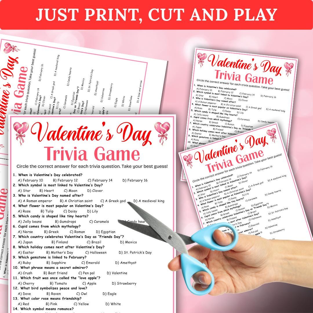 Valentine's Day Trivia Game, Printable Party Activity, Trivia Quiz ...