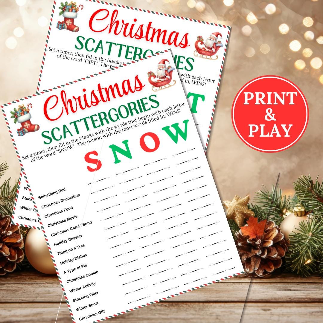 Christmas Scattergories Game, Family Holiday Game, Printable Christmas ...