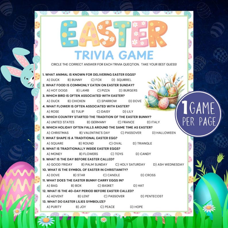 Easter Day Trivia Game, Easter Quiz Printable Game, Easter Egg Hunt ...
