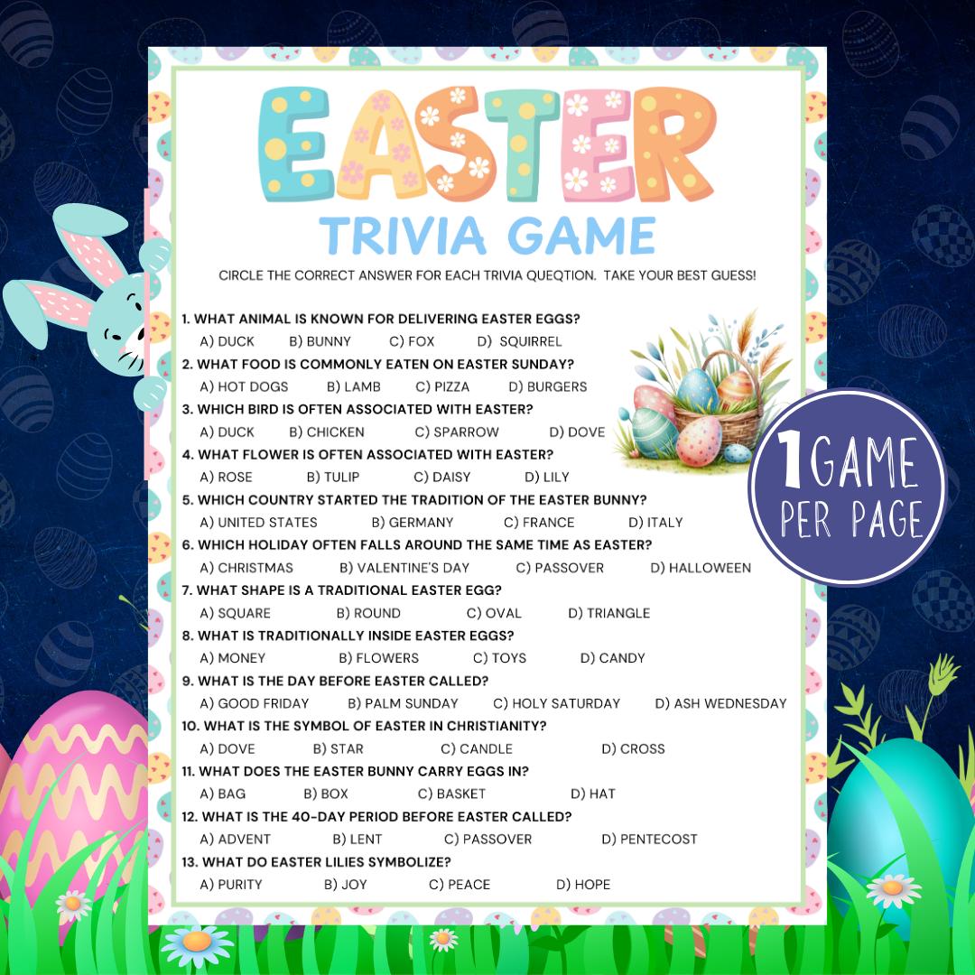 Easter Day Trivia Game, Easter Quiz Printable Game, Easter Egg Hunt ...