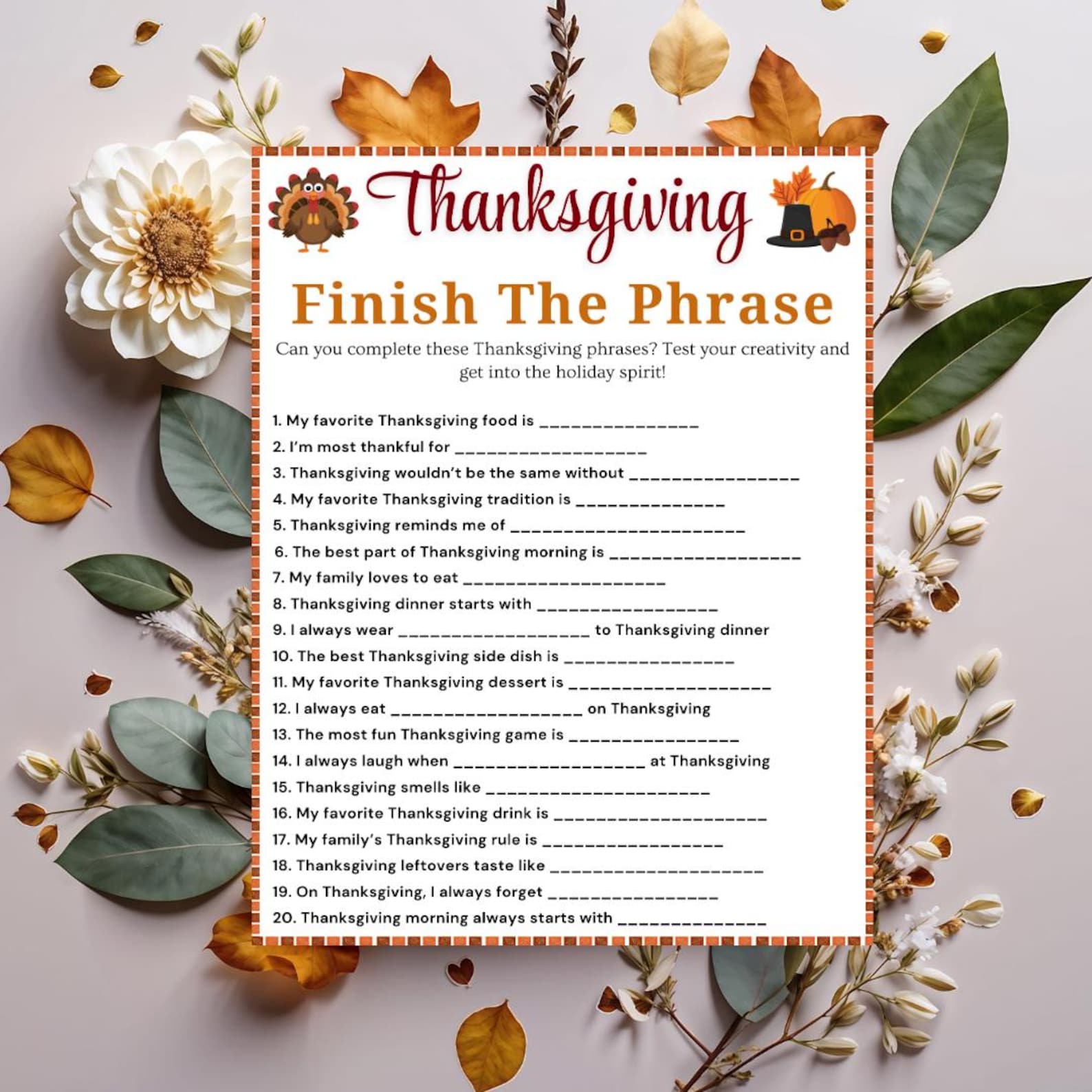 Thanksgiving Finish the Phrase Game, Thanksgiving Games, Thanksgiving ...