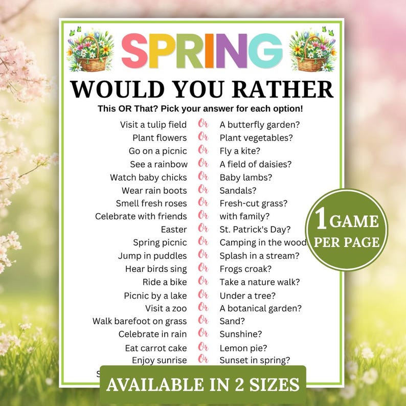 Spring This or That Game, Printable Would You Rather Game, Party Games ...