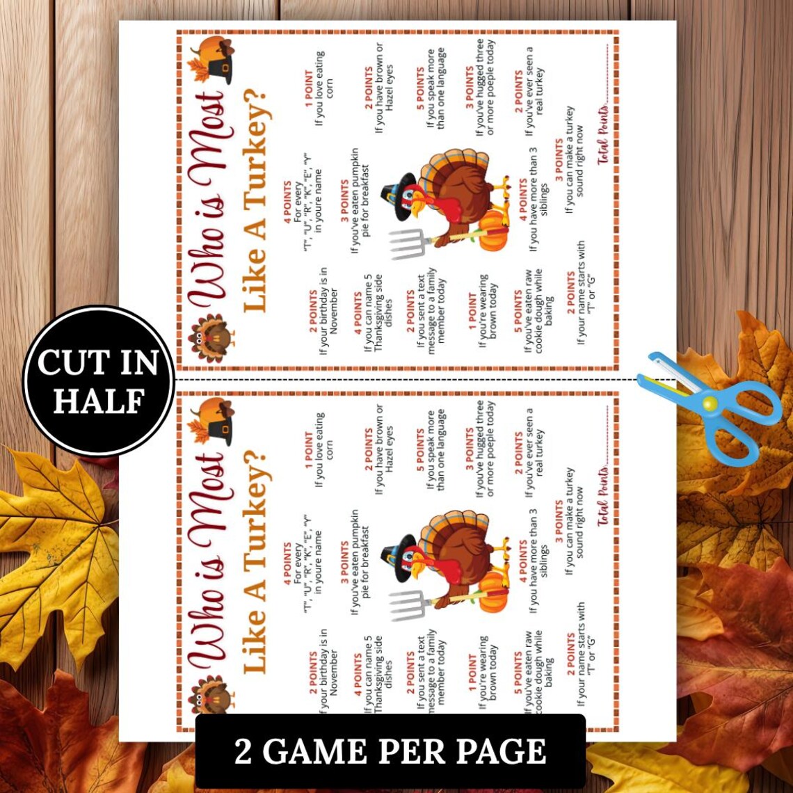 Who is Most Like a Turkey Game, Thanksgiving Game, Thanksgiving ...