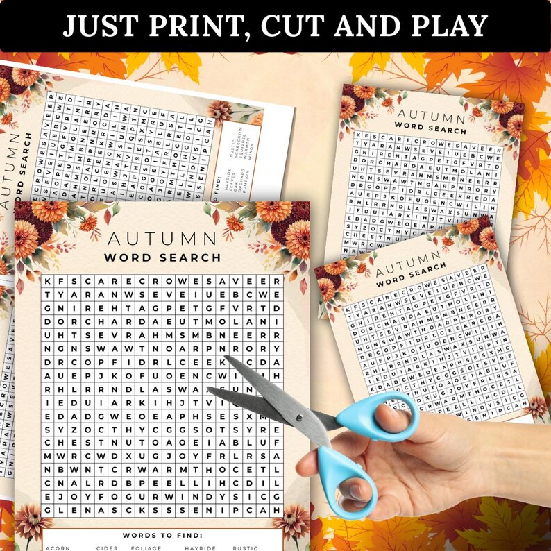 Autumn Word Search Game, Printable Autumn Games, Fall Activity for Kids ...