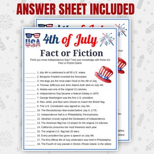 4th of July Trivia Game, Fact or Fiction Quiz, 4th of July Games, 4th ...