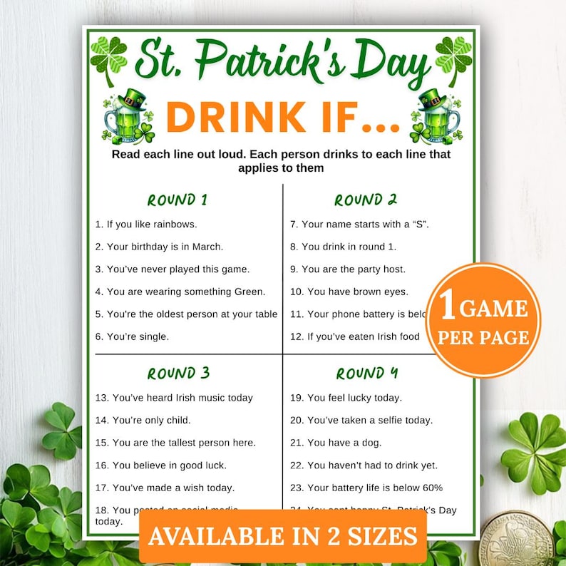 St. Patrick's Day Drink If Game, Printable St Patricks Game, St ...